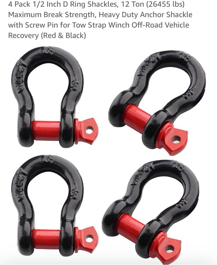 4 Pack 1/2" D Ring Bow Shackle 2 Ton with 5/8" Screw Pin 12 Ton Break ...