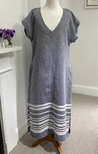 The White Company indigo blue linen shift dress. UK 14. | eBay