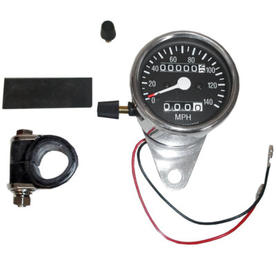 Motorcycle Speedo 2:1 MPH Black face with Tripmeter & Chrome Body 60mm ...