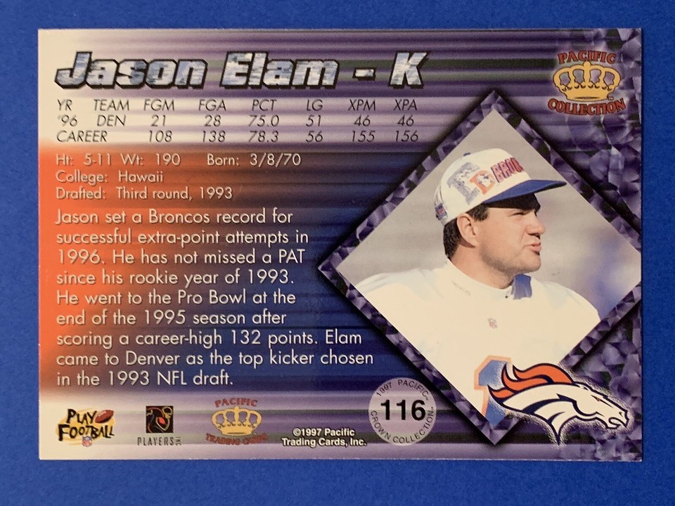 JASON ELAM Signed 1997 Pacific #116 Denver Broncos 50th Ann. Team ...