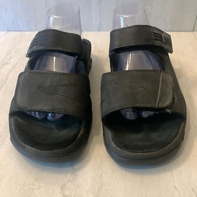 Clarks Women's Black Leather Slip On Comfy Outsole Strappy Summer Flat ...