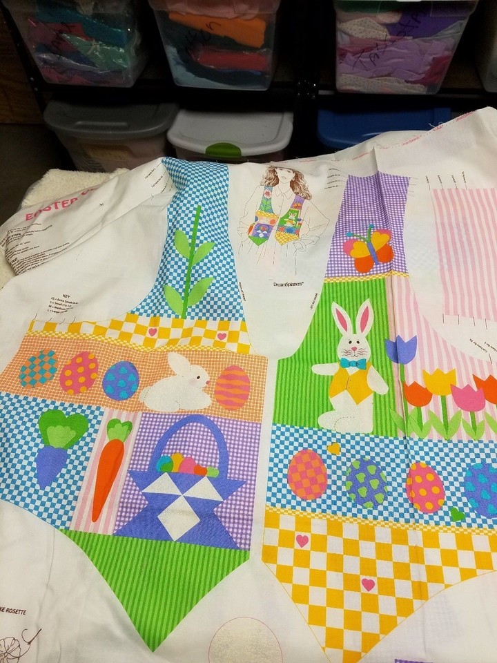 Vintage Sewing Panel:Easter Vest Vibrant Colors Cut & Sew Size XS, S,M ...