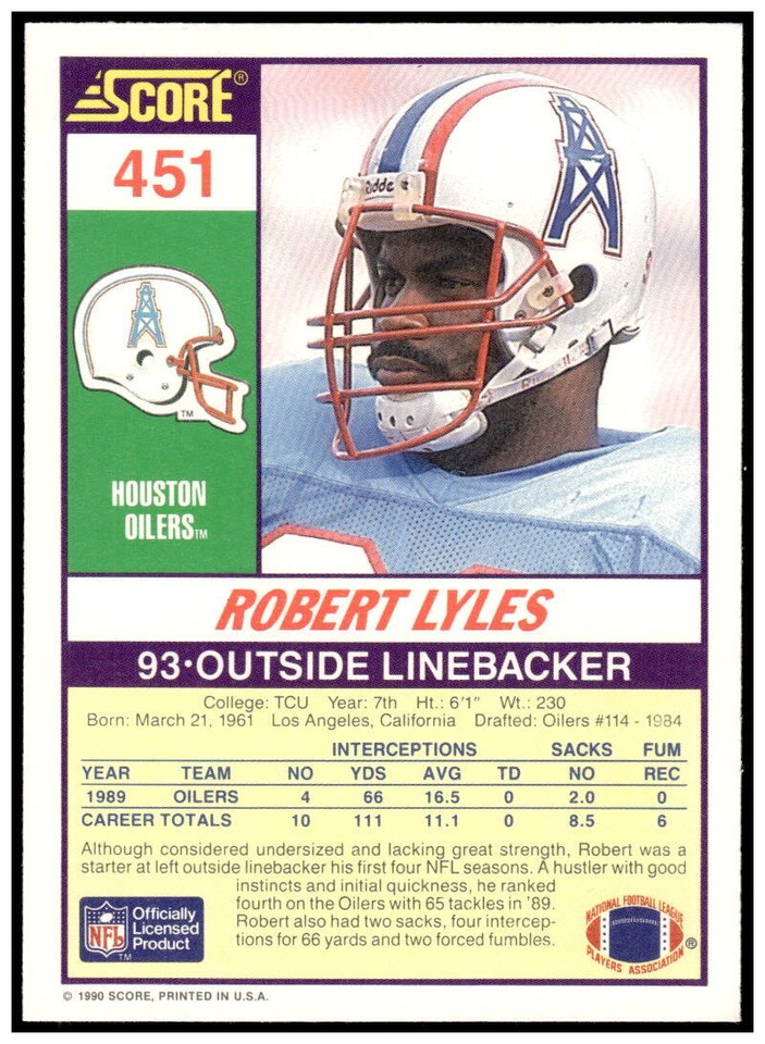 1990 Score #451 Robert Lyles NM | eBay