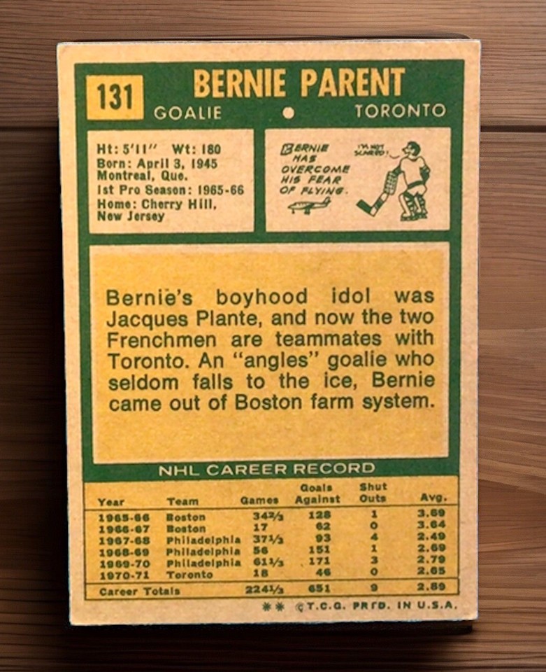 1971-72 Topps - #131 Bernie Parent Toronto Maple Leafs | eBay