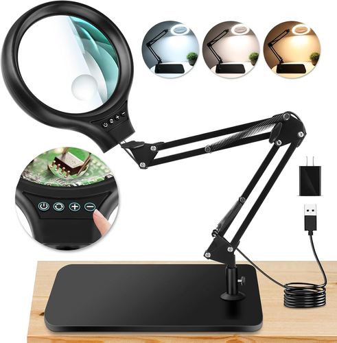 10X 30X Large Magnifying Glass with Light and Stand, 5-Inch LED Lighted ...
