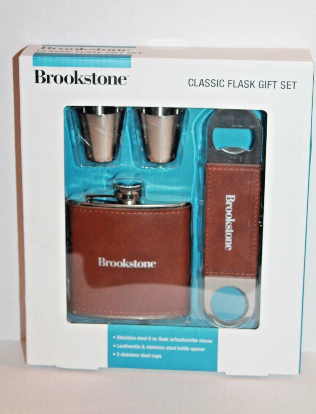 Brookstone Classic Flask Gift Set - Stainless 6oz flask, 2 cups ...