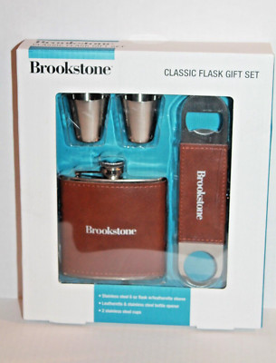 Brookstone Classic Flask Gift Set - Stainless 6oz flask, 2 cups ...