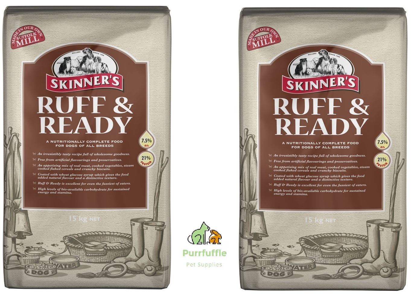 2x 15KG BAGS SKINNERS RUFF & READY BEEF & PEAS DRY DOG FOOD FUSSY ...