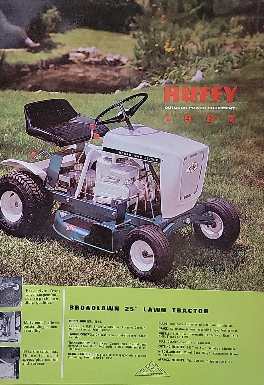 Huffy Huffman 1967 Riding Lawn Tractor Walk-Behind Tiller Mower Sales ...