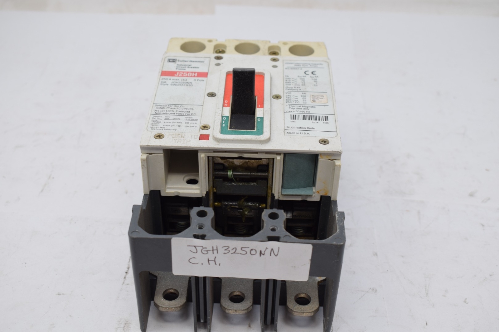 Eaton Cutler Hammer JGH3250NN Circuit Breaker; 600V, 250 Amp, 3 Pole | eBay