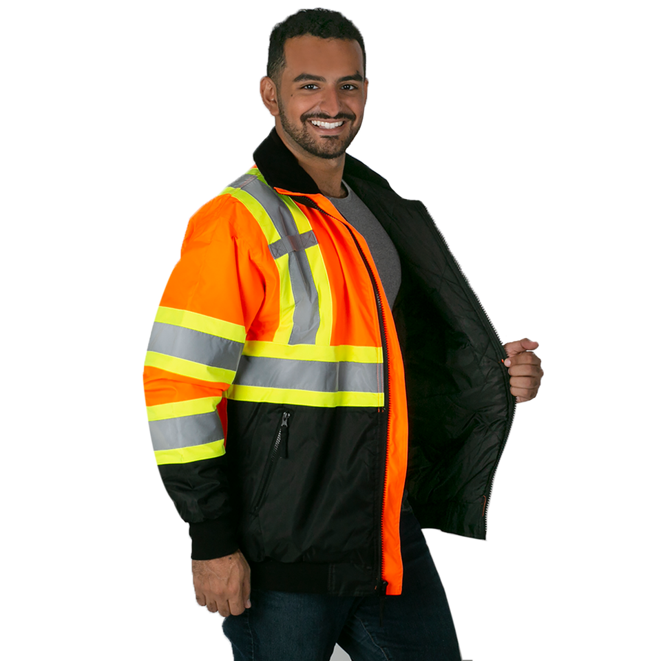 Hi-Vis Insulated Safety Bomber X Back Reflective Jacket ROAD WORK HIGH ...
