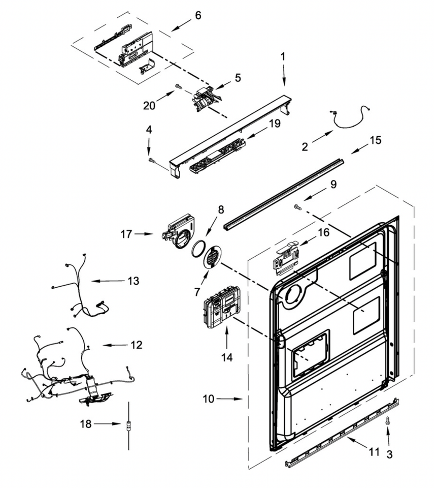 W11460908 Whirlpool Dishwasher Control Panel, Black, see #1 on the ...