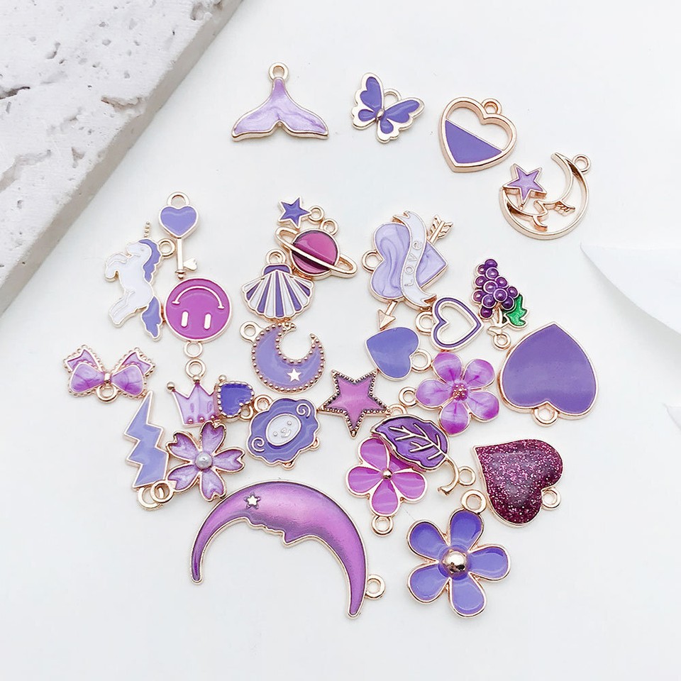 10pcs Purple Charms Enamel Pendant For Jewelry Making Handmade Necklace ...