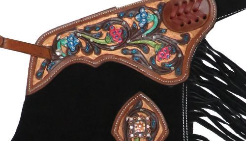 Black Suede Leather Western Horse Saddle Fancy Chinks / Chaps For Work ...