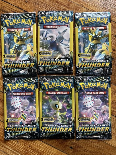 🔥2018 POKEMON SUN AND MOON LOST THUNDER. Unweighted 3 CARD PACK Lot 🔥6 ...