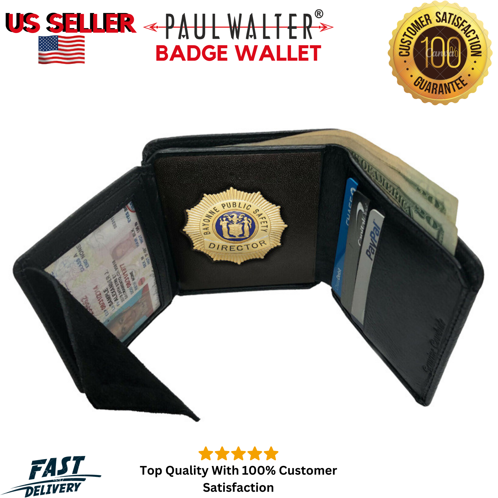 Leather Concealed Carry Badge Wallet, 12 Star Shield Holder for Law ...