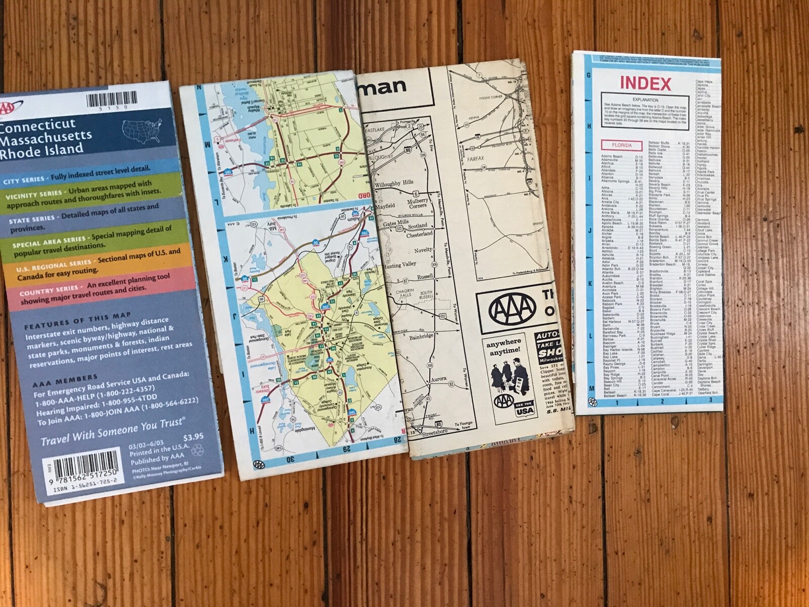 Lot of 4 vintage AAA road maps of New England, Florida, and ...