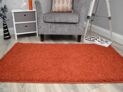 Rust Burnt Orange Thick Machine Washable Soft Plain Floor Rugs Mats Rug ...