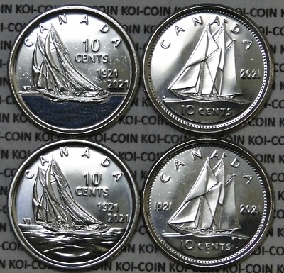 BU UNC Canada 1921-2021 all 4 types bluenose dime 10c coins set from ...