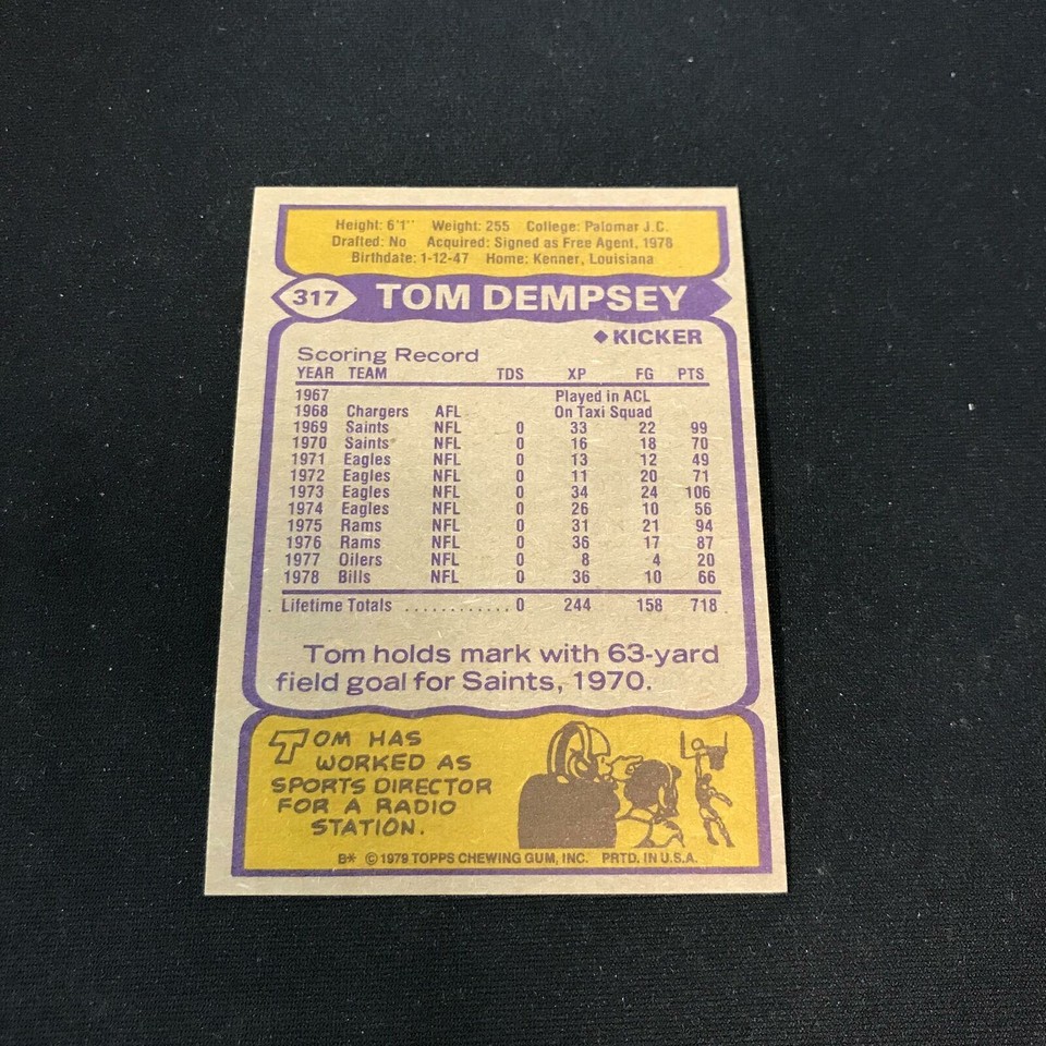 1979 Topps TOM DEMPSEY #317 Buffalo Bills NRMT *JU22 | eBay