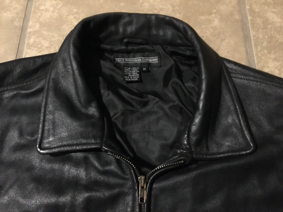 J Peterman Leather Black Bomber Jacket Mens Medium Action Back | eBay