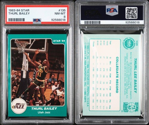 Thurl Bailey 1983-84 Star #135 Utah Jazz PSA 8 NM-MT pop 5, none higher ...