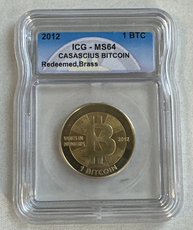 2012 Casascius Brass 1 Bit Coin - ICG MS64 - Redeemed/Peeled Like BTCC ...