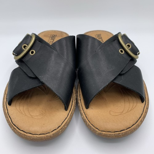 Born Rio Open Toe Slide Sandals Womens 6M Crisscross Strap Black ...