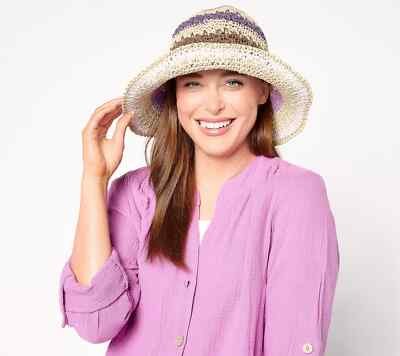 LOGO by Lori Goldstein Beach to Street Straw Hat, Purple Combo, One ...