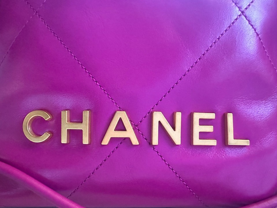 New Chanel 23B Mini 22 Bag Shiny Calfskin Gold Metal Purple Fuchsia ...