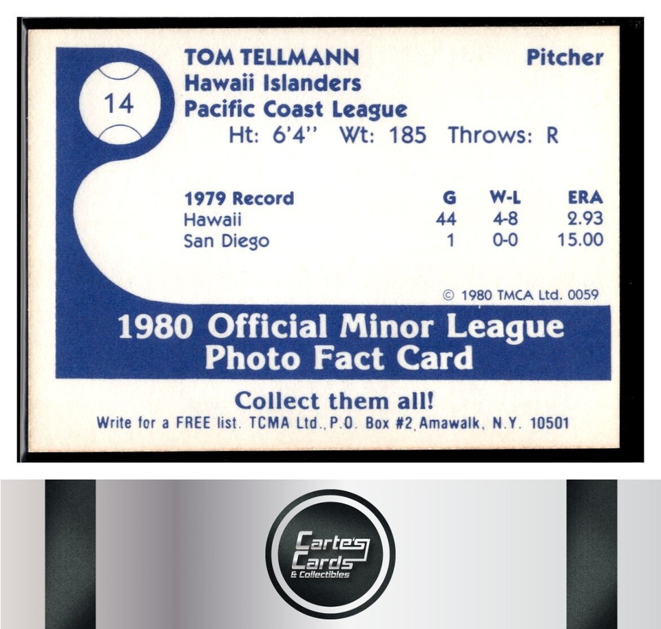 Tom Tellmann 1980 TCMA Hawaii Islanders #14 San Diego Padres | eBay