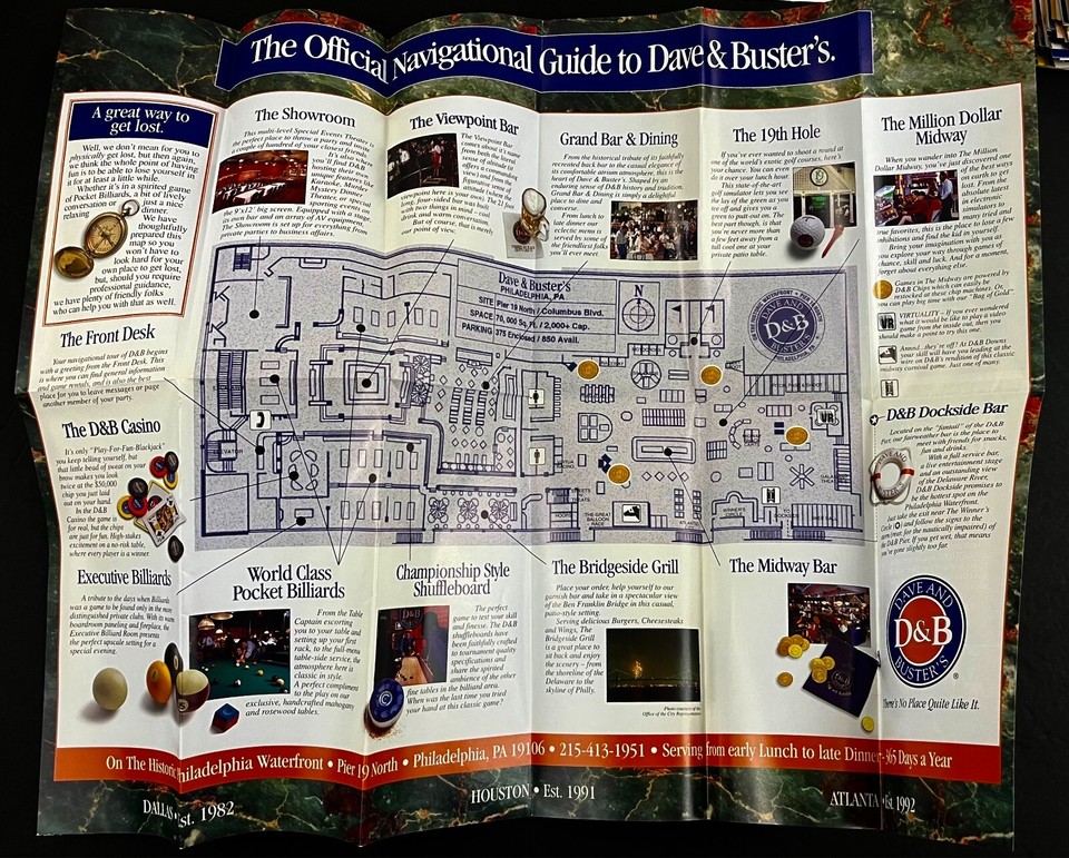 1990s Pier 19 North Philadelphia PA Dave & Busters Map Vintage Travel ...