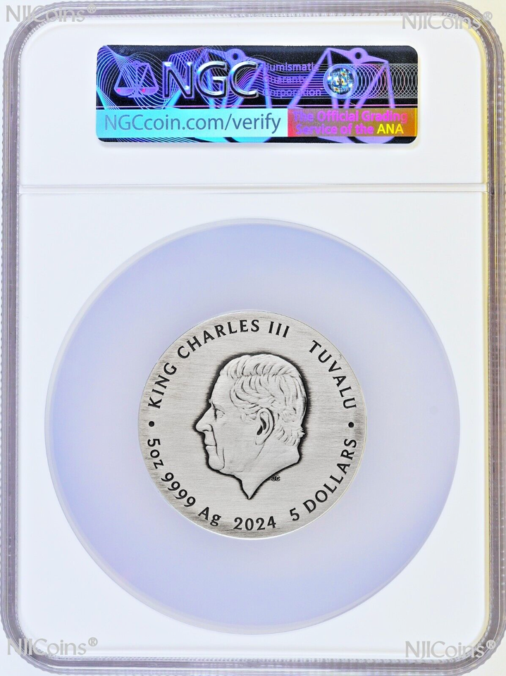 2024 P 2024 DRAGON & THE FIVE ELEMENTS ANTIQUED 5 Oz Silver $5 COIN NGC ...