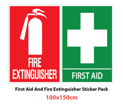 First Aid And Fire Extinguisher Sticker Pack Decal Set 100X150mm SELF ...