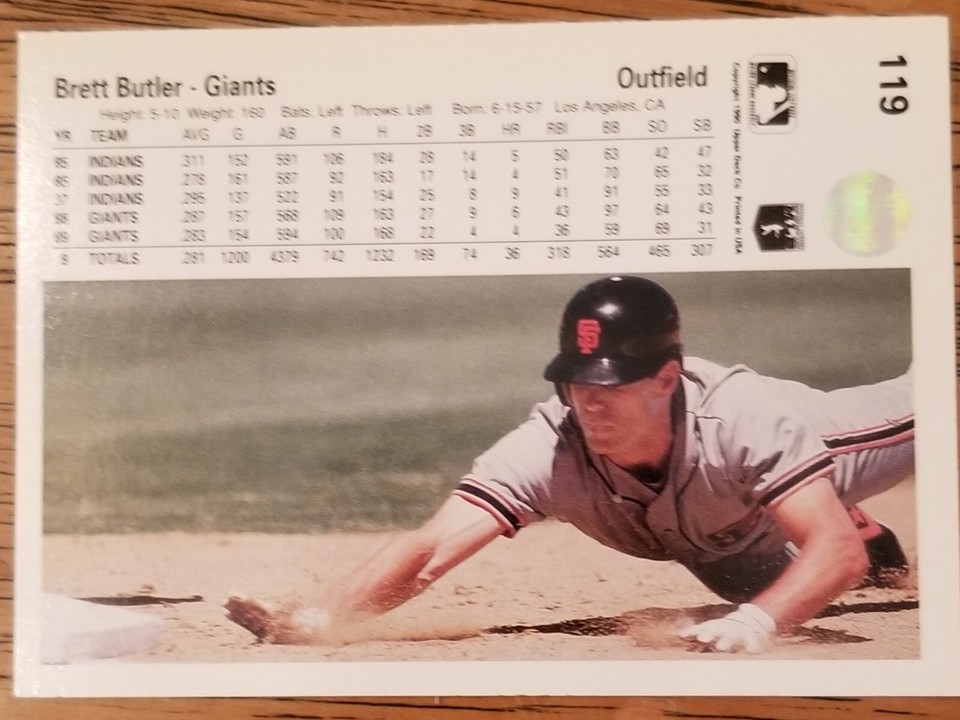 Brett Butler San Francisco Giants 1990 Upper Deck Baseball Card #119 MT ...