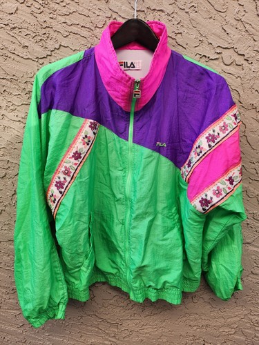 Vtg FILA Made In Italy Windbreaker Track Jacket Coat NEON Full Zip ...