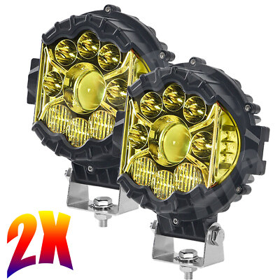 Pair 7" INCH Round LED Work Lights Bar Spot Flood Offroad Driving Fog ...