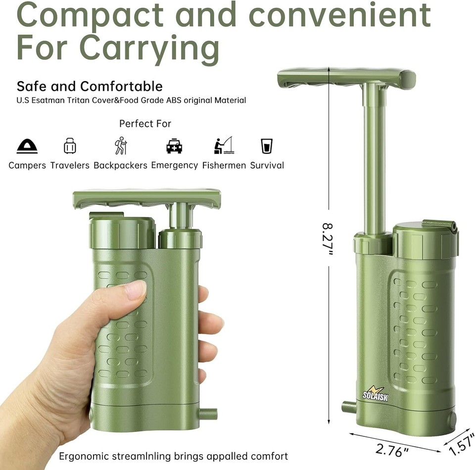 Water Filter Hand Pump Portable Water Purifier Emergency Survival Gear ...