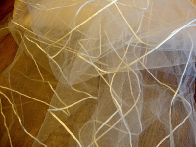 50" Wide Champagne Tulle Cream Tulle Netting Veil Fabric with Satin ...