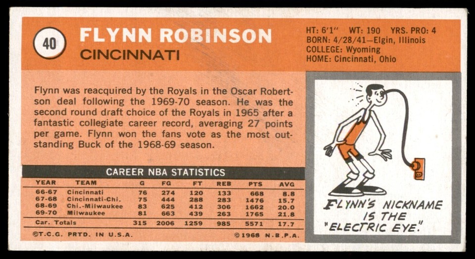 1970-71 Topps Basketball Flynn Robinson (C) Cincinnati Royals #40 | eBay