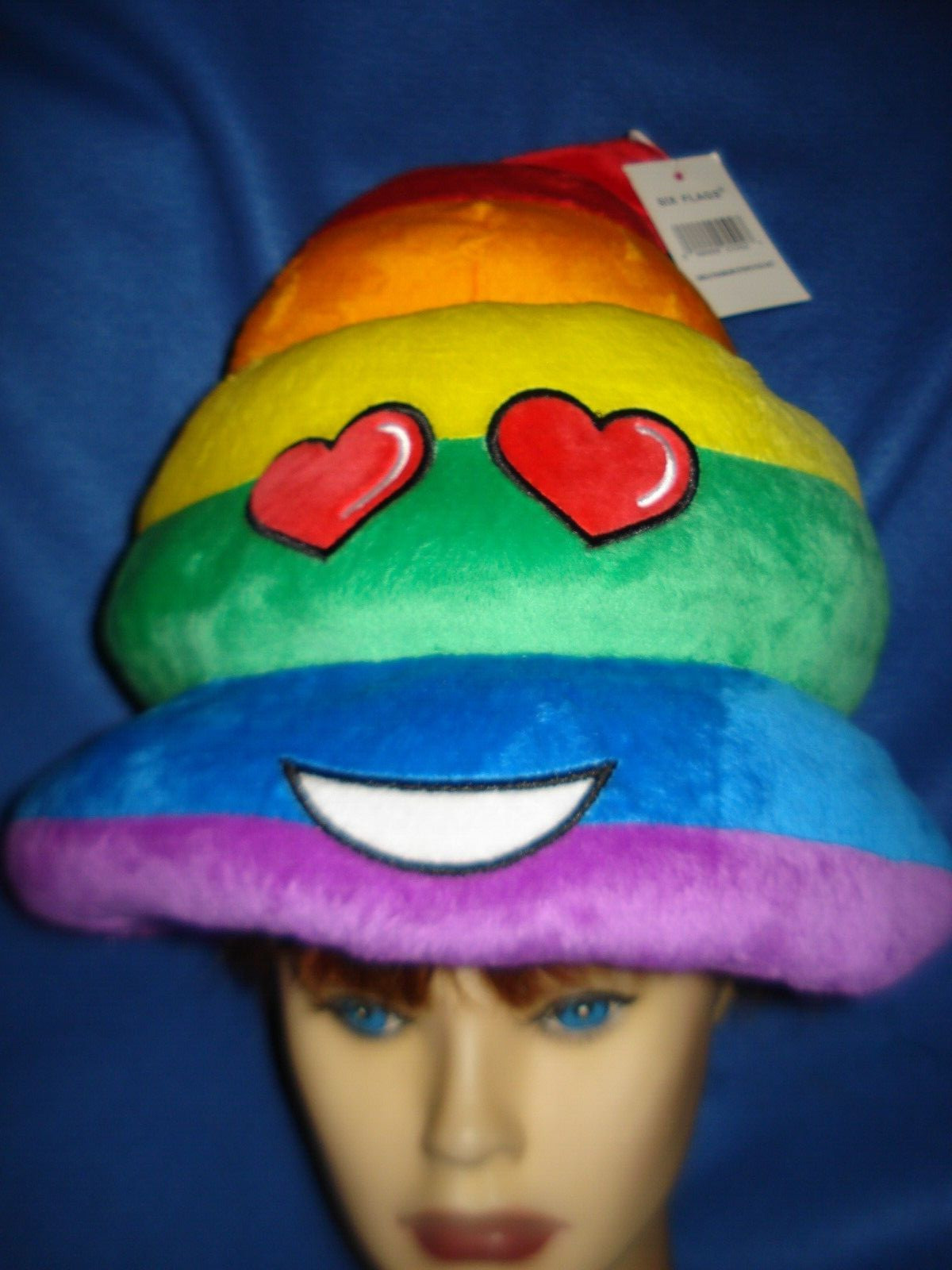 6 Flags Rainbow Poo Hat with Tag - Smiling with Red H… - Gem