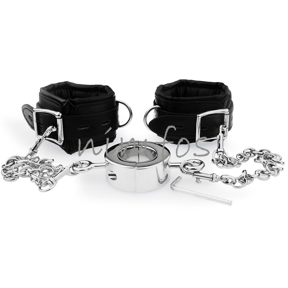 Male Ball Stretcher With Leather Handcuff Ankle cuffs Lock Scrotum ...