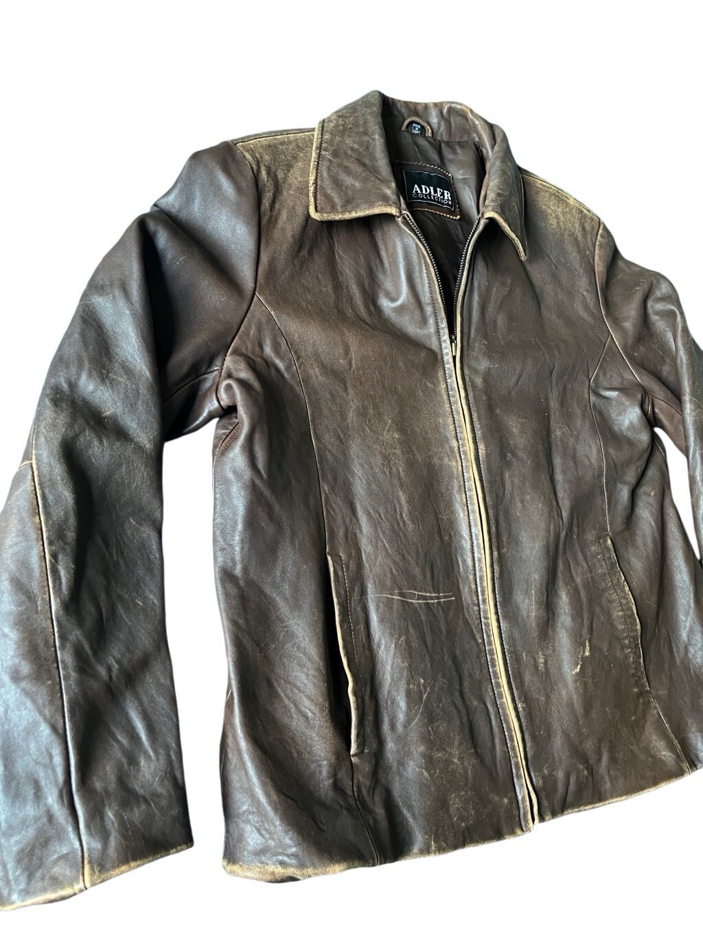 Vintage Brown Genuine Leather Zip Front Jacket From A… - Gem