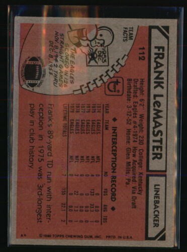 Frank LeMaster 1980 Topps Football Card #112 | eBay