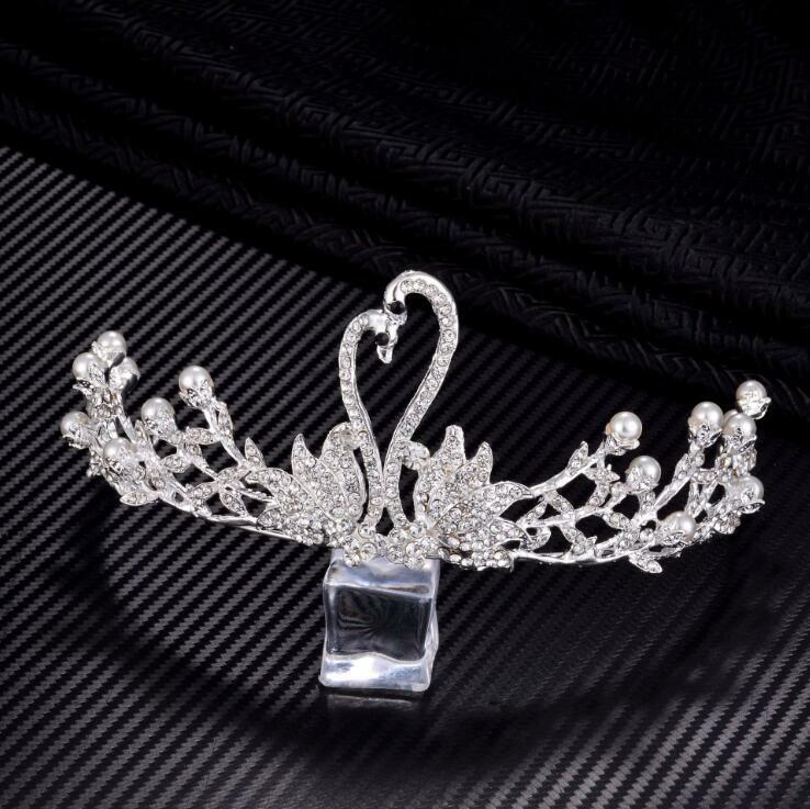 Swan Rhinestone Diamond Silver Tiara Crystal Gem Pageant Bridal Prom ...