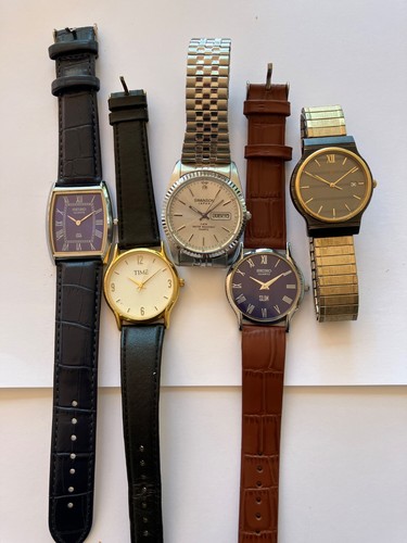 Lot of 5 Vintage quartz Watches -all Working - Seiko, Pulsar, Timex ...