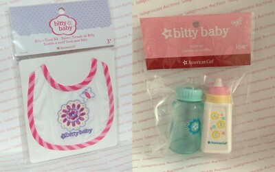 NIP American Girl Bitty Baby Butterfly Bib & 2 Milk Juice Bottle for 15 ...