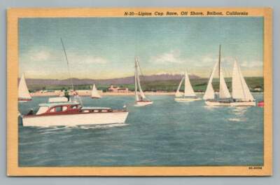 Lipton Cup Race BALBOA California~Vintage Linen SAILING Boats Yachts ...