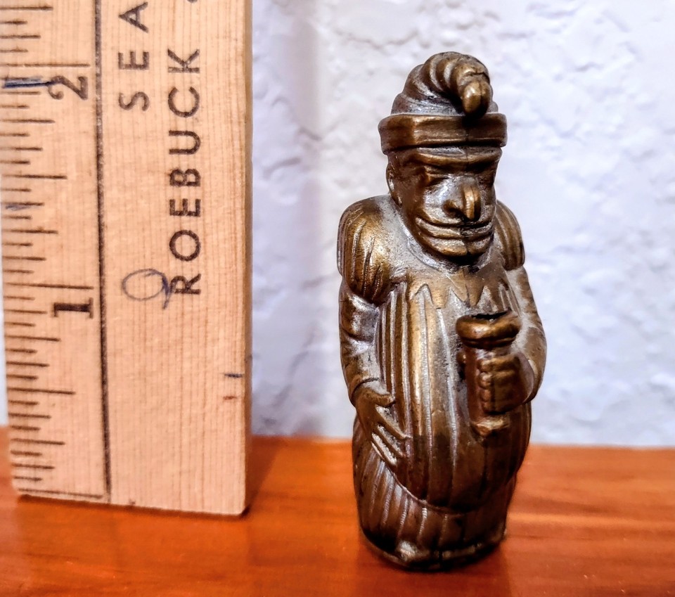 ANTIQUE BRASS CASE MATCH BOX Headed to Bed Metal Court Jester Safe | eBay