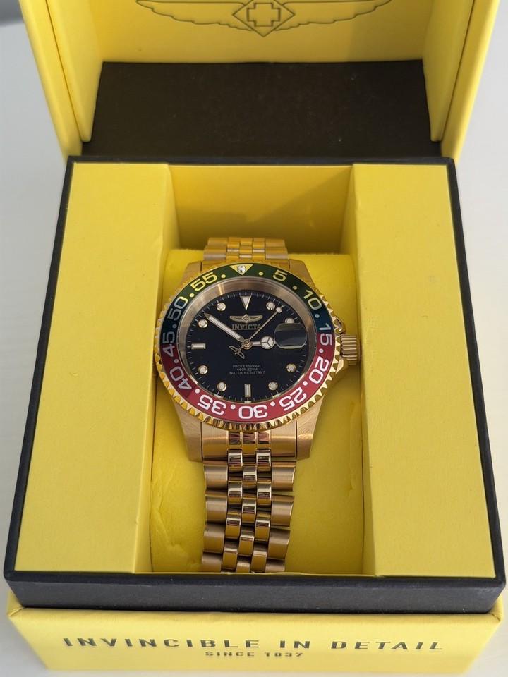 Invicta Pro Diver GMT Pepsi Bezel Gold Stainless Steel Men’s Watch | eBay